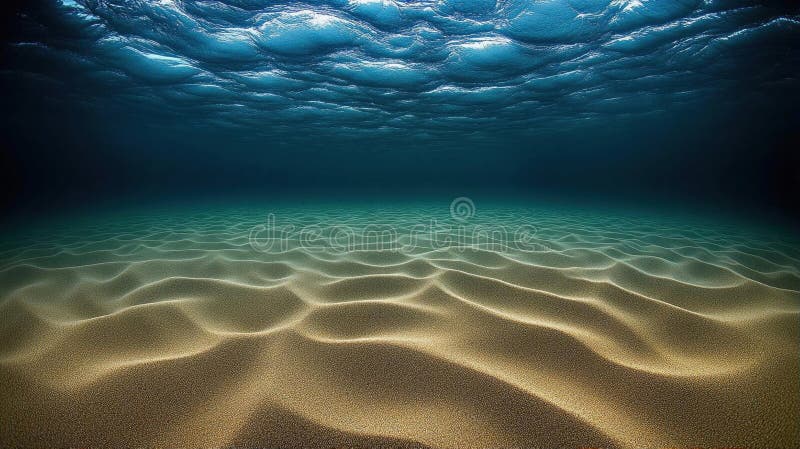 Underwater Scene with Sunlight Filtering through Blue Water Onto Sandy ...