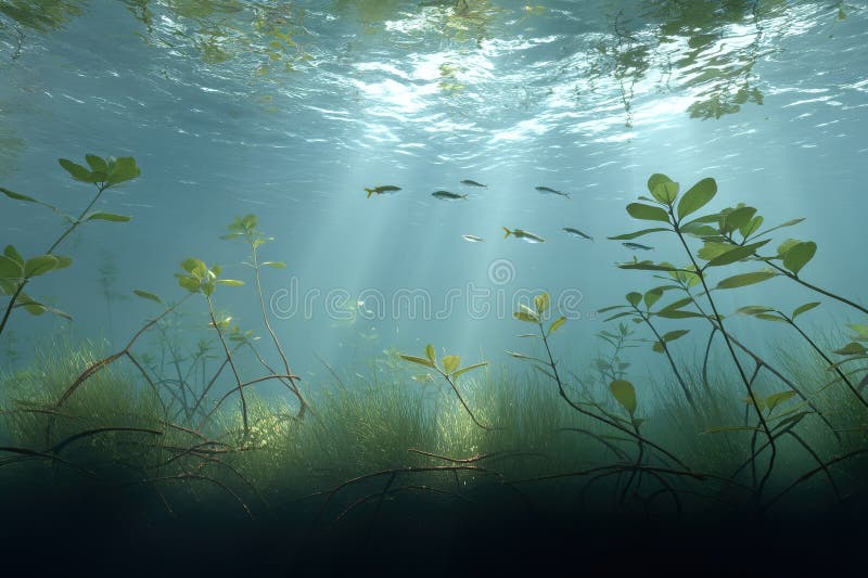 Underwater Scene with Sunlight Filtering through Water, Featuring ...