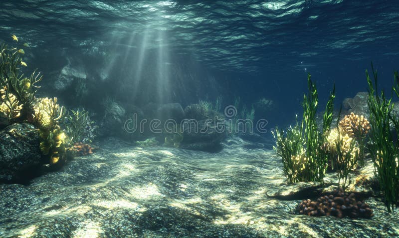 Underwater Scene Sunlight Rays Illuminating Coral Reefs Aquatic Plants ...
