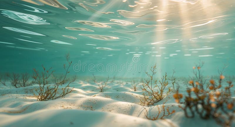 Underwater Scene with Sunlight Rays Illuminating Ocean Floor Stock ...
