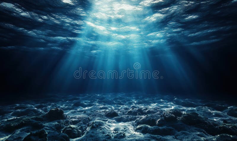 Underwater Scene with Sunlight Rays Illuminating Ocean Floor Stock ...