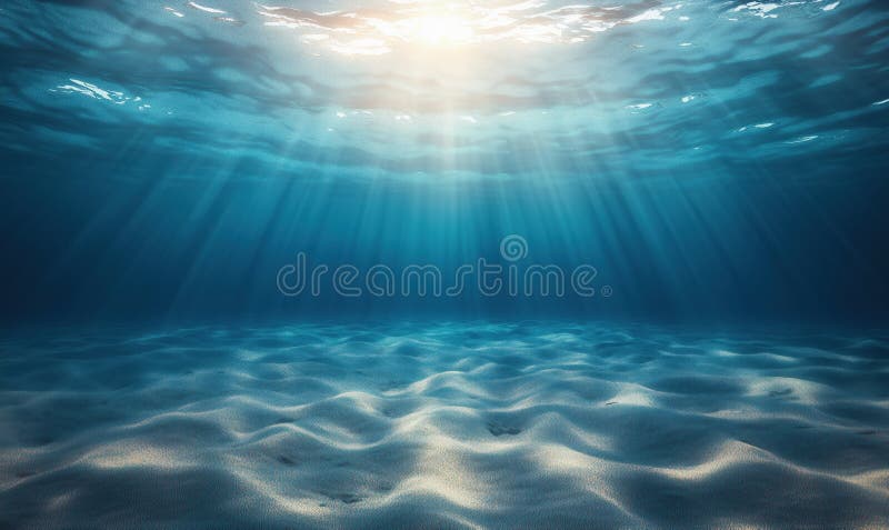 Underwater Scene with Sunlight Rays Illuminating Sandy Ocean Floor ...