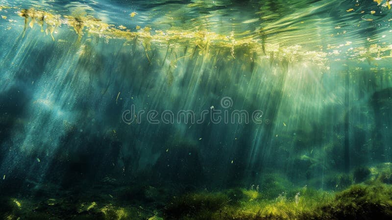 Underwater Scene with Sunlight Streaming through Water Stock Image ...