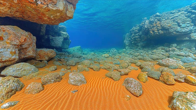 Sunlit Underwater Scene Rocks Sand Stock Photos - Free & Royalty-Free ...