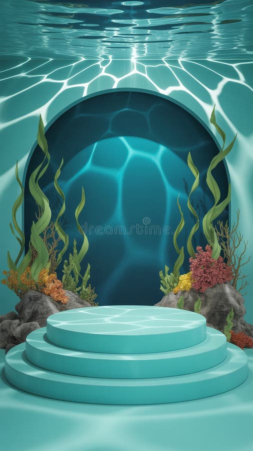 Underwater Scene with a Teal Podium Displaying Ocean Reflections and ...