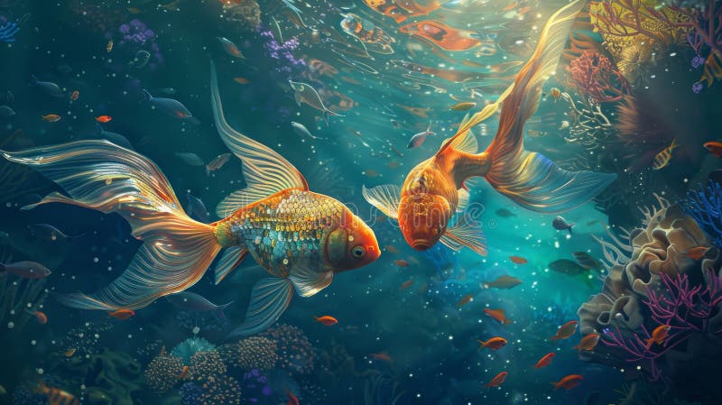 Underwater Scene with Two Shiny Goldfish Stock Illustration ...