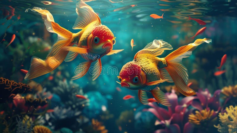 Underwater Scene with Two Shiny Goldfish Stock Illustration ...
