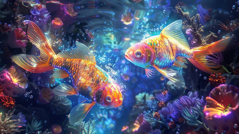 Underwater Scene with Two Shiny Goldfish Stock Illustration ...