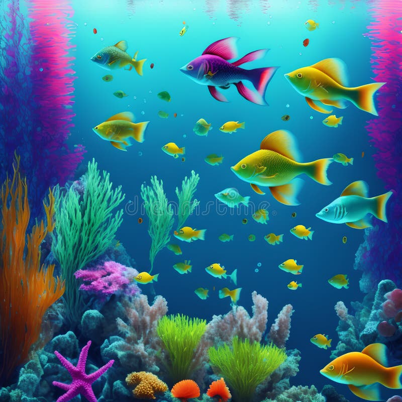 Underwater Scenery, Generative AI Illustration Stock Illustration ...