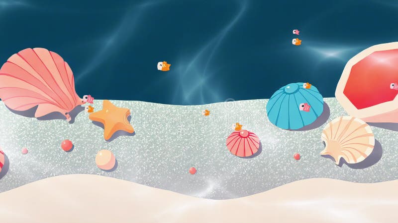 Animated Underwater Scene with Shells and Star Against Blue Background ...