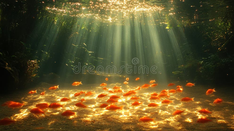Underwater School of Orange Goldfish in Sunlight Stock Image - Image of ...