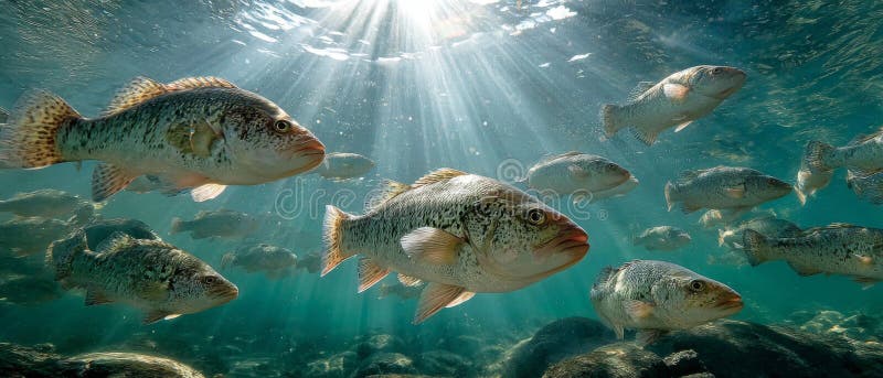 Underwater School of Spotted Fish in Sunlit Water Stock Illustration ...