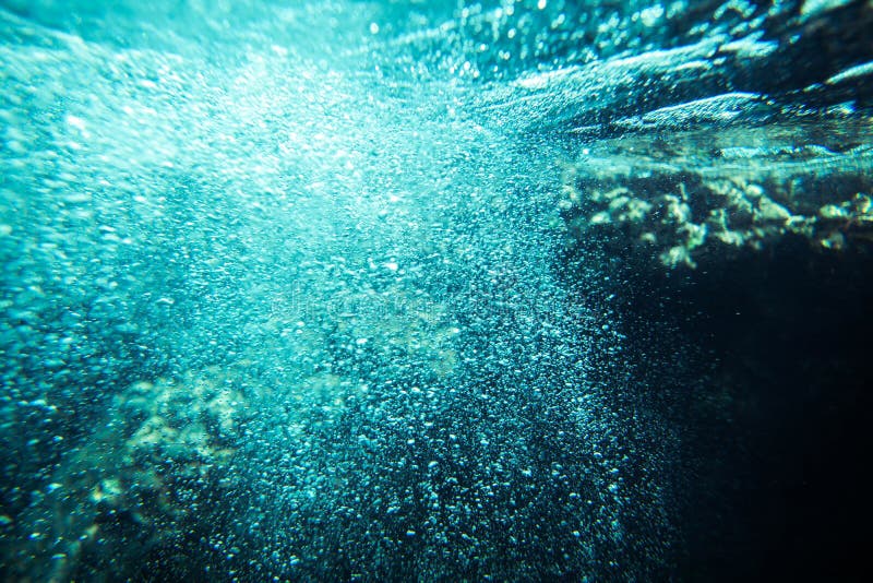 Sea Texture in Underwater. Blue Water Texture with Bubbles. Stock Image ...