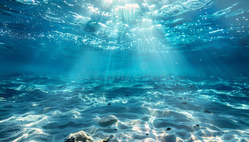 Underwater Sea - Deep Abyss with Blue Sun Light Stock Illustration ...