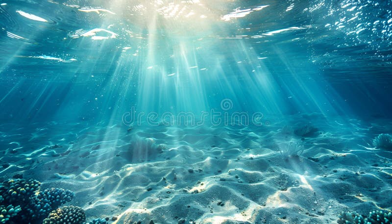 Underwater Sea - Deep Abyss with Blue Sun Light Stock Illustration ...