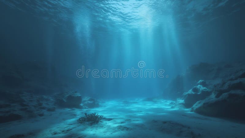 Underwater Sea Deep Abyss with Blue Sun Light. Stock Photo - Image of ...