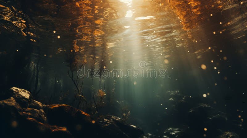 Underwater Sea - Deep Abyss with Sun Light Stock Illustration ...