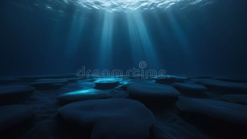 Underwater Sea - Deep Water Abyss with Blue Sun Light Stock ...