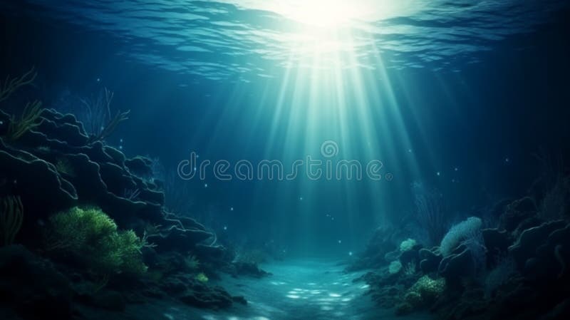 Underwater Sea - Deep Water Abyss with Blue Sun Light Stock ...