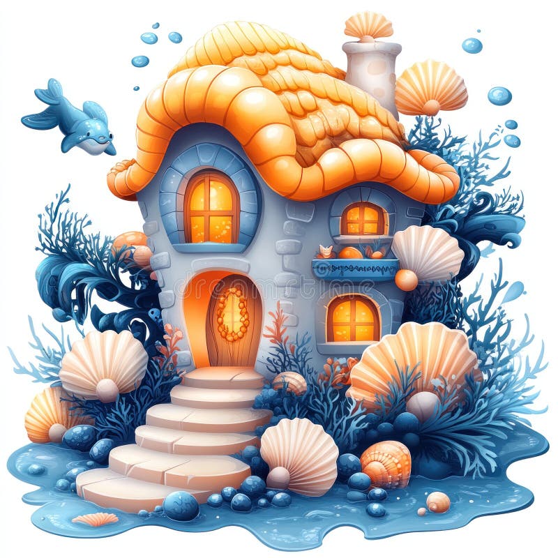 Underwater Sea Shell House Illustration Stock Illustration ...