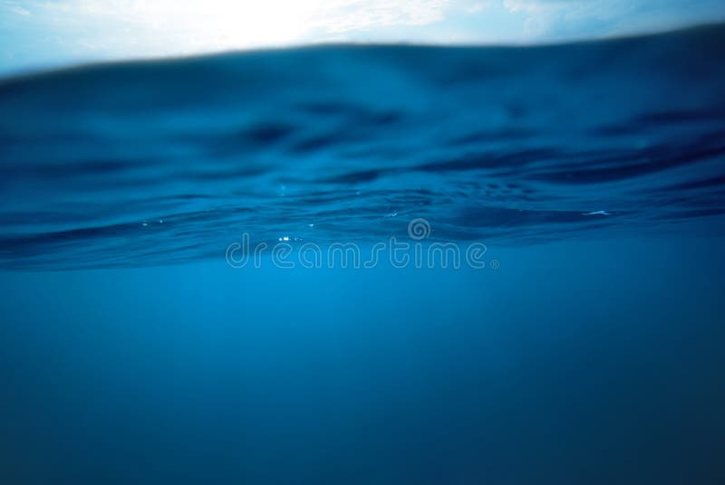 Split Shot of Blue Ocean Water Surface Underwater Stock Image - Image ...