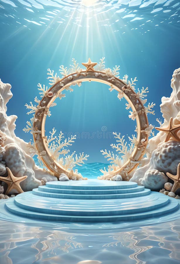 Underwater Sea Stage Showcase Mockup with Coral Decoration Stock ...