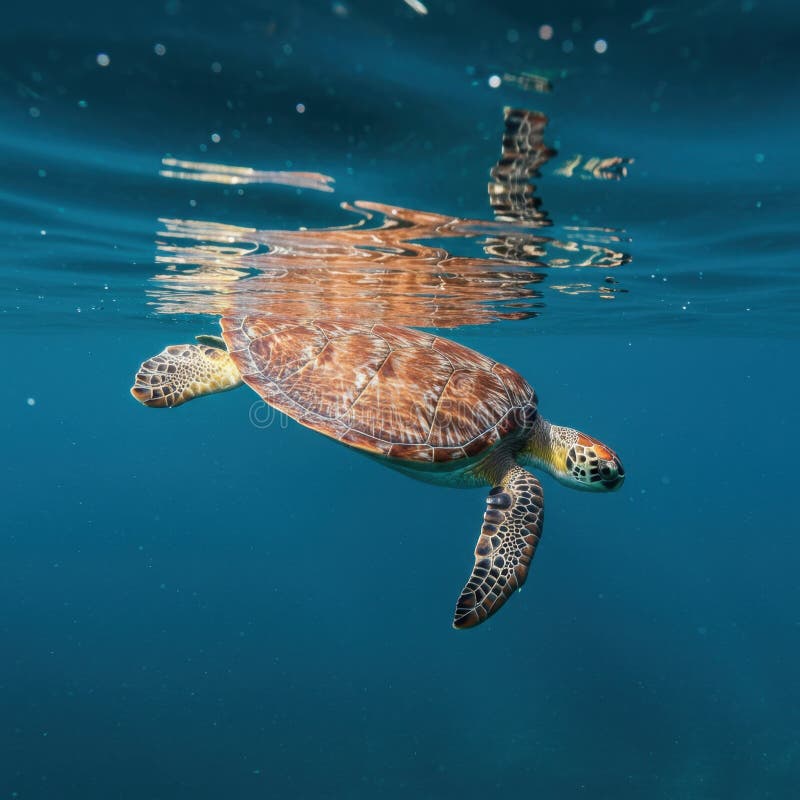 Underwater Sea Turtle Swimming in Blue Ocean Stock Illustration ...