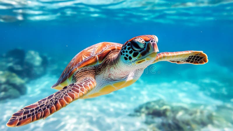 Underwater Sea Turtle in Vibrant Blue Ocean Stock Illustration ...