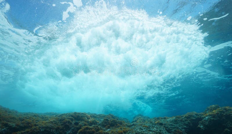 Underwater Sea Wave Breaking Below Water Surface Stock Photo - Image of ...