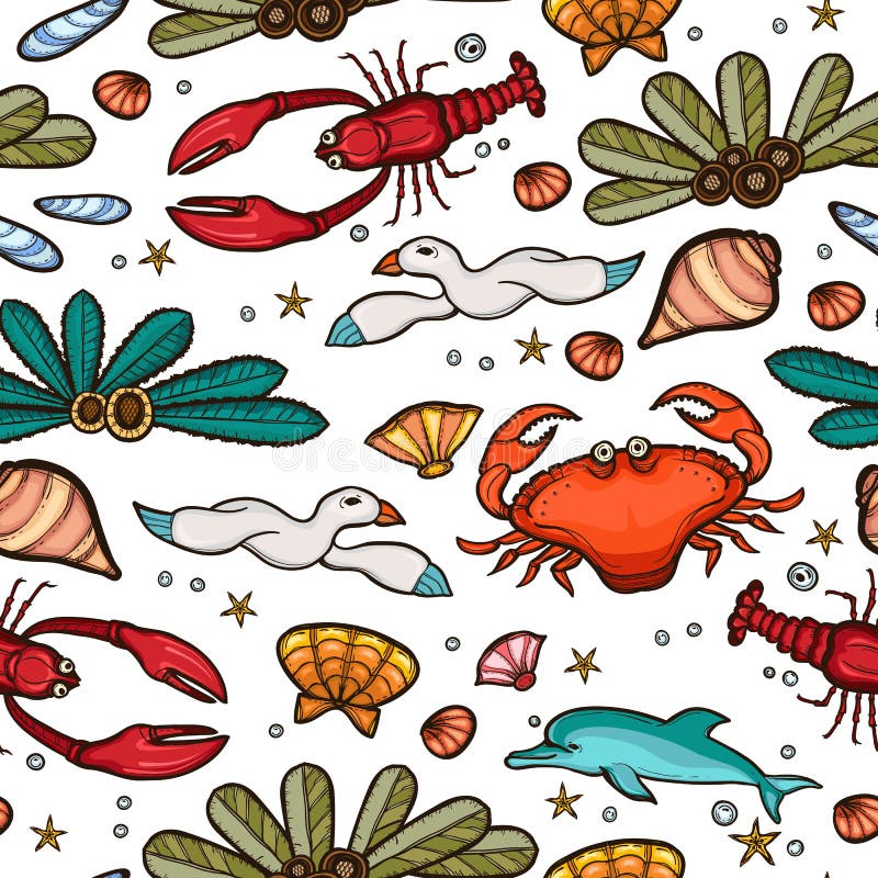Underwater Seamless Pattern of Sea Life Elements . Stock Vector ...
