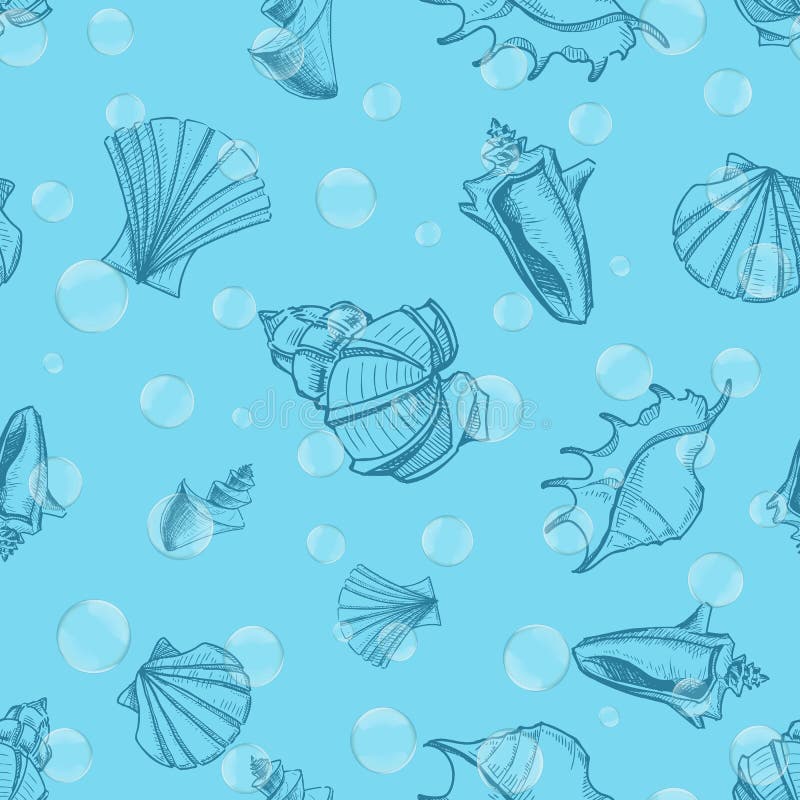 Underwater Seamless Pattern with Shells and Stock Vector - Illustration ...