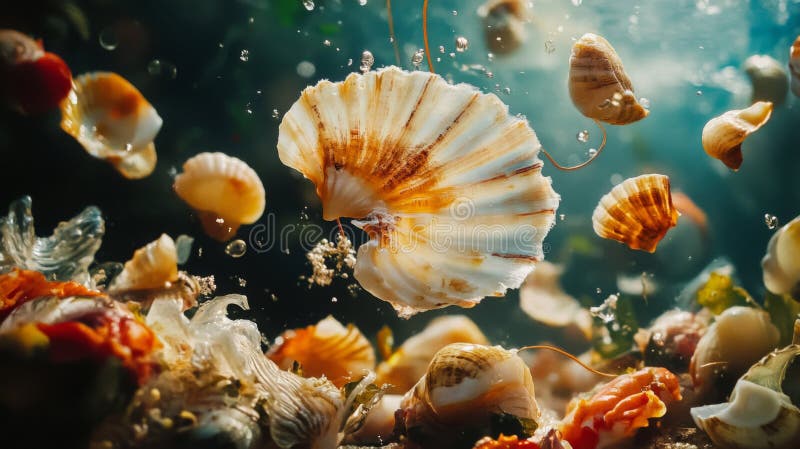 Underwater Seashells in Vibrant Hues Stock Illustration - Illustration ...