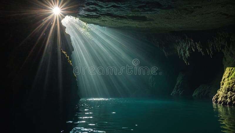 Underwater Serenity Sunlight Rays Filter through Cave Entrance Stock ...