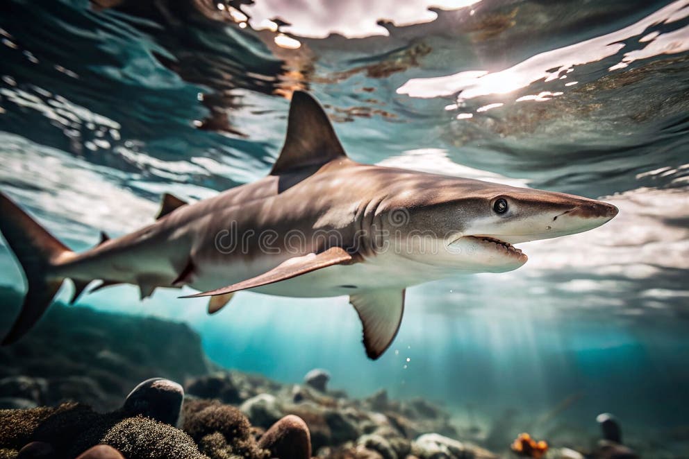 Underwater Shark, Coral Reef, Sunlight, Profile View Stock Illustration ...