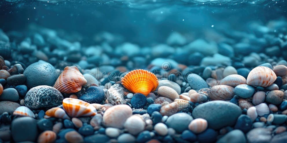 Underwater Shell and Pebble Scene: Seabed with Assorted Shells and ...