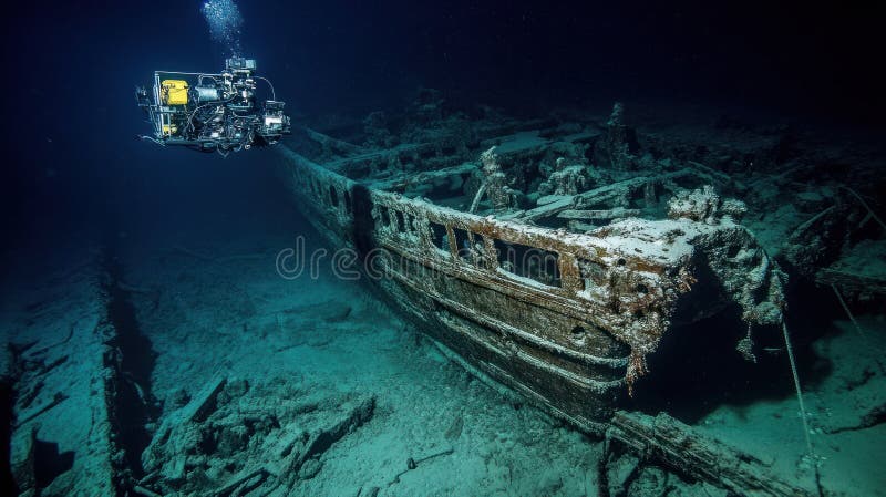Underwater Shipwreck in Deep Water Stock Illustration - Illustration of ...