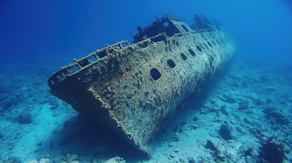 Underwater Shipwreck in a Clear Blue Ocean Stock Illustration ...