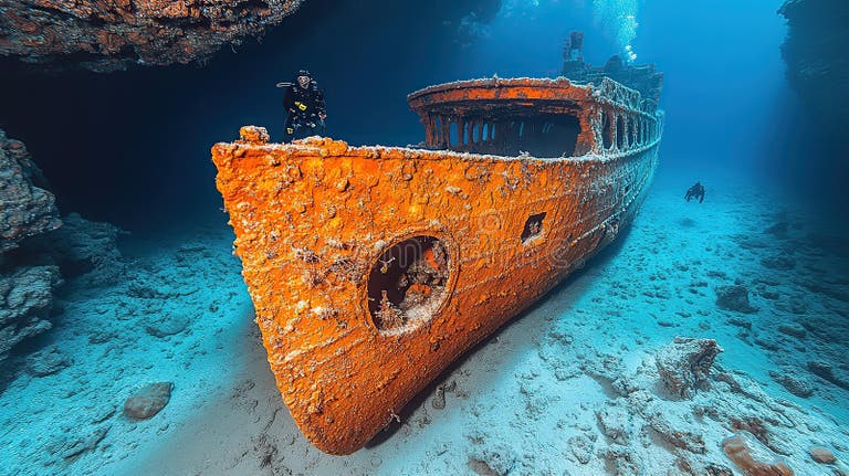 Underwater Shipwreck Exploration Stock Illustration - Illustration of ...