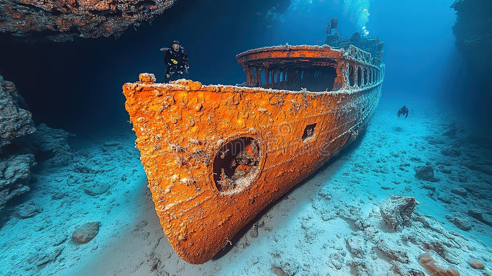 Underwater Shipwreck Exploration Stock Illustration - Illustration of ...