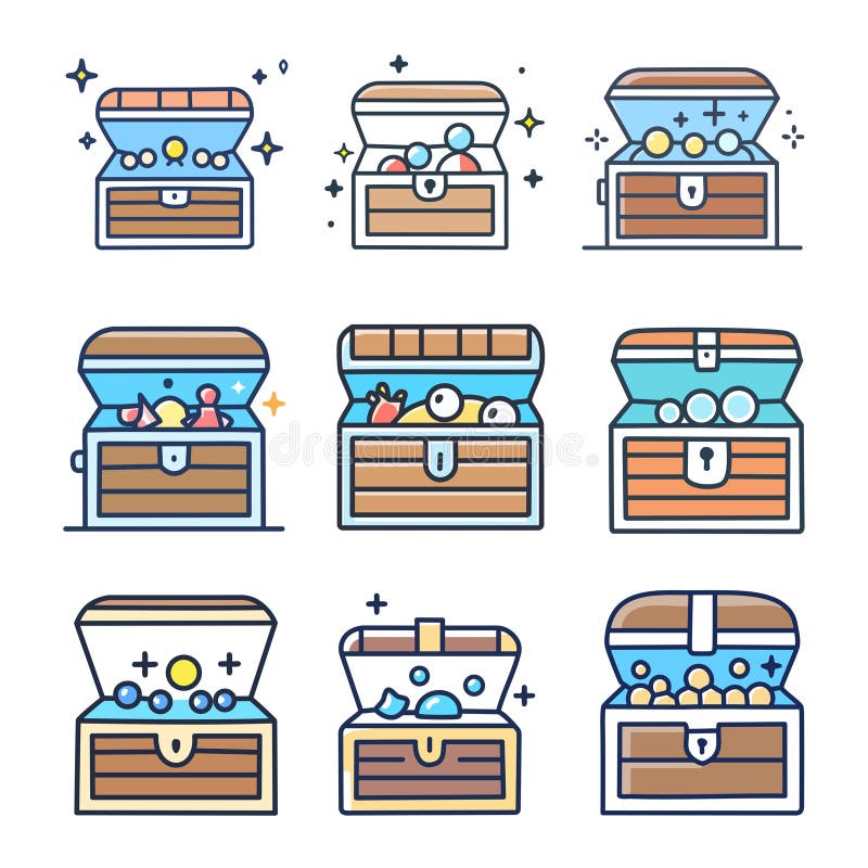 Colorful Treasure Chests Filled with Various Items Stock Vector ...