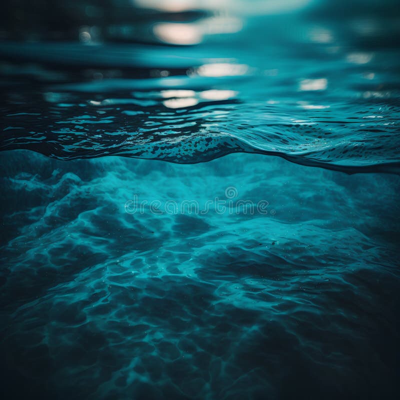 Underwater Shot of Blue Sea Water Surface with Ripples and Waves Stock ...