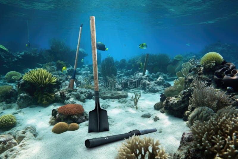 Underwater Shot of Coral Reef Restoration Tools Stock Illustration ...