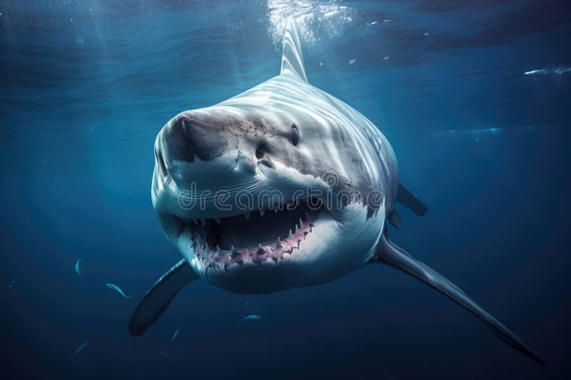 Underwater Shot of Great White Shark Approaching Camera Stock ...