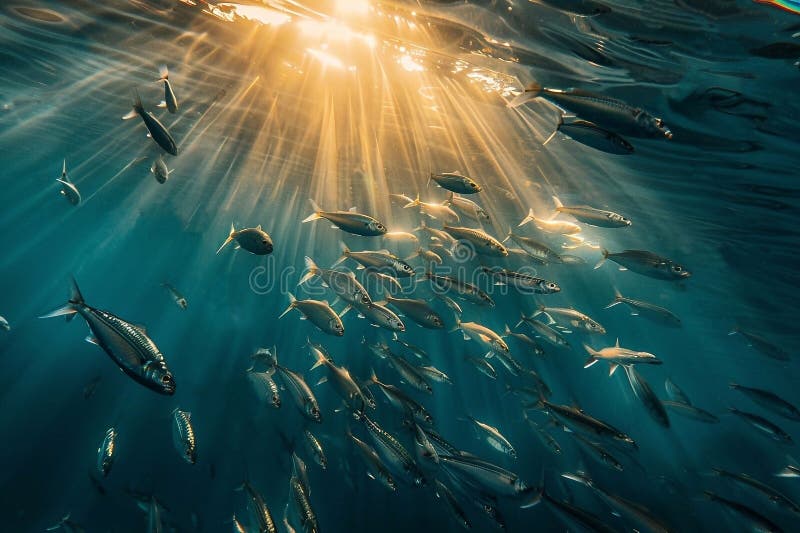 Underwater Shot of a School of Fish Swimming in the Ocean. Stock ...
