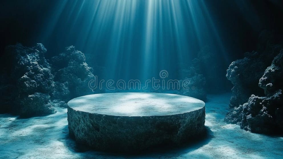 Underwater Stone Platform with Coral Reef and Light Rays Stock ...