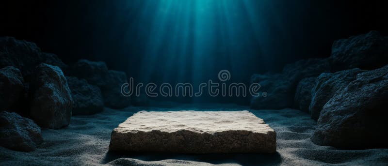 Underwater Stone Platform Surrounded by Rocks and Rays of Light in ...