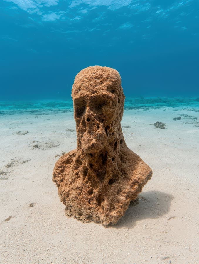 Underwater Stone Sculpture Resembling a Human Head Stock Illustration ...