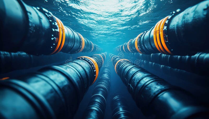 Underwater Submarine Cables Network Stock Illustration - Illustration ...