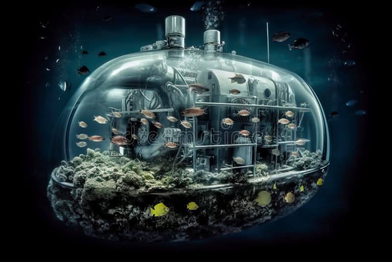 Underwater Submarine in the Deep Blue Water. Underwater World Stock ...