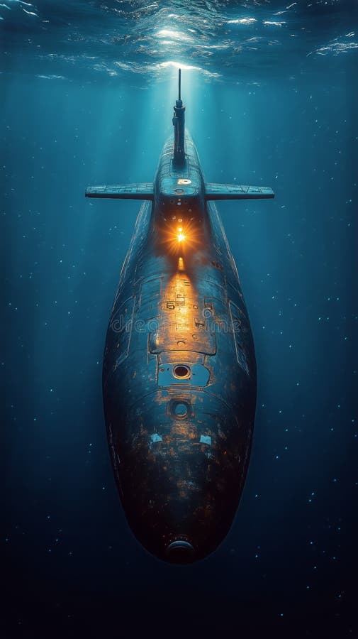 Underwater Submarine Exploring Deep Ocean Depths Night Stock Photos ...